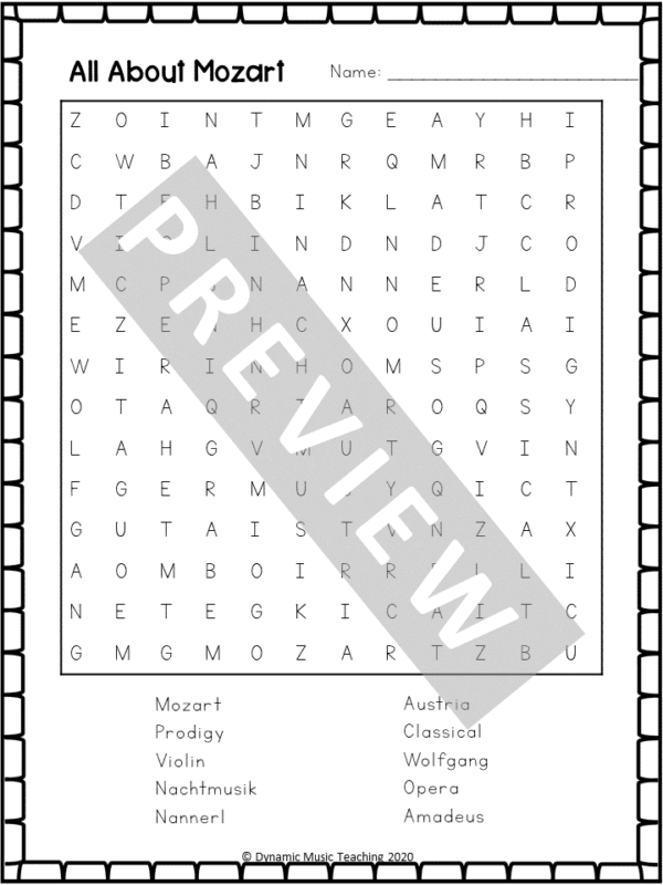 Mozart composer workbook preview marked 1 - Dynamic Music Teaching